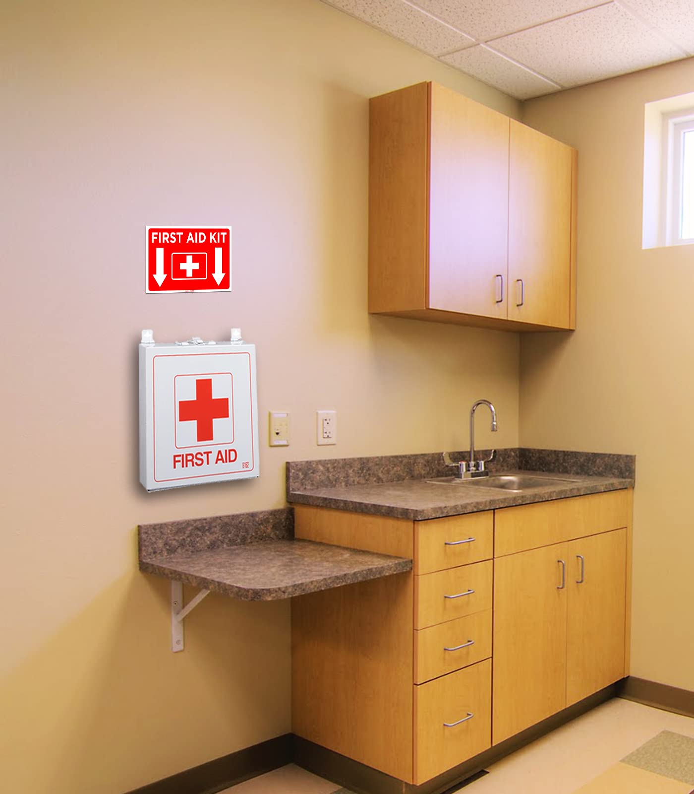 (Set of 2) First Aid Kit Sign - 10" x 7" 4 Mil Vinyl - LAMINATED For Ultimate Protection & Durability - Self Adhesive Decal - UV Protected & Weatherproof - Heavy Duty