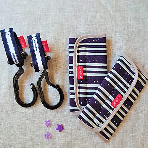 【angelette】Baby Carrier Reversible Sucking Pads/Car Seat Strap Covers/Stroller Belt Covers/Drool Pads/Teething Pads (Navy Stripe)