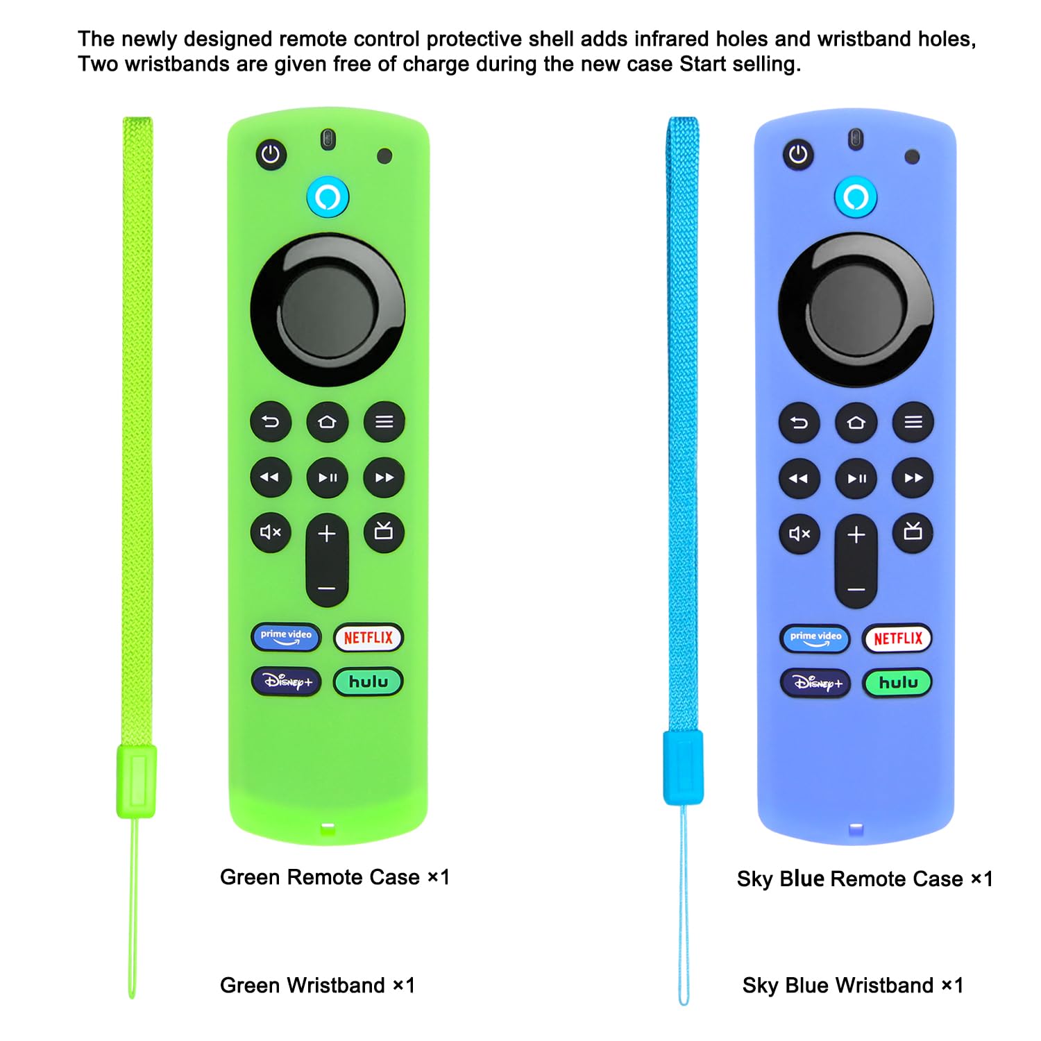 [2 Pack] Pinowu Firestick Remote Cover Case (Glow in The Dark) Compatible with Firetv Stick Alexa Voice Remote 3rd Gen, Silicone Sleeve with Wrist Strap (Green & Blue)