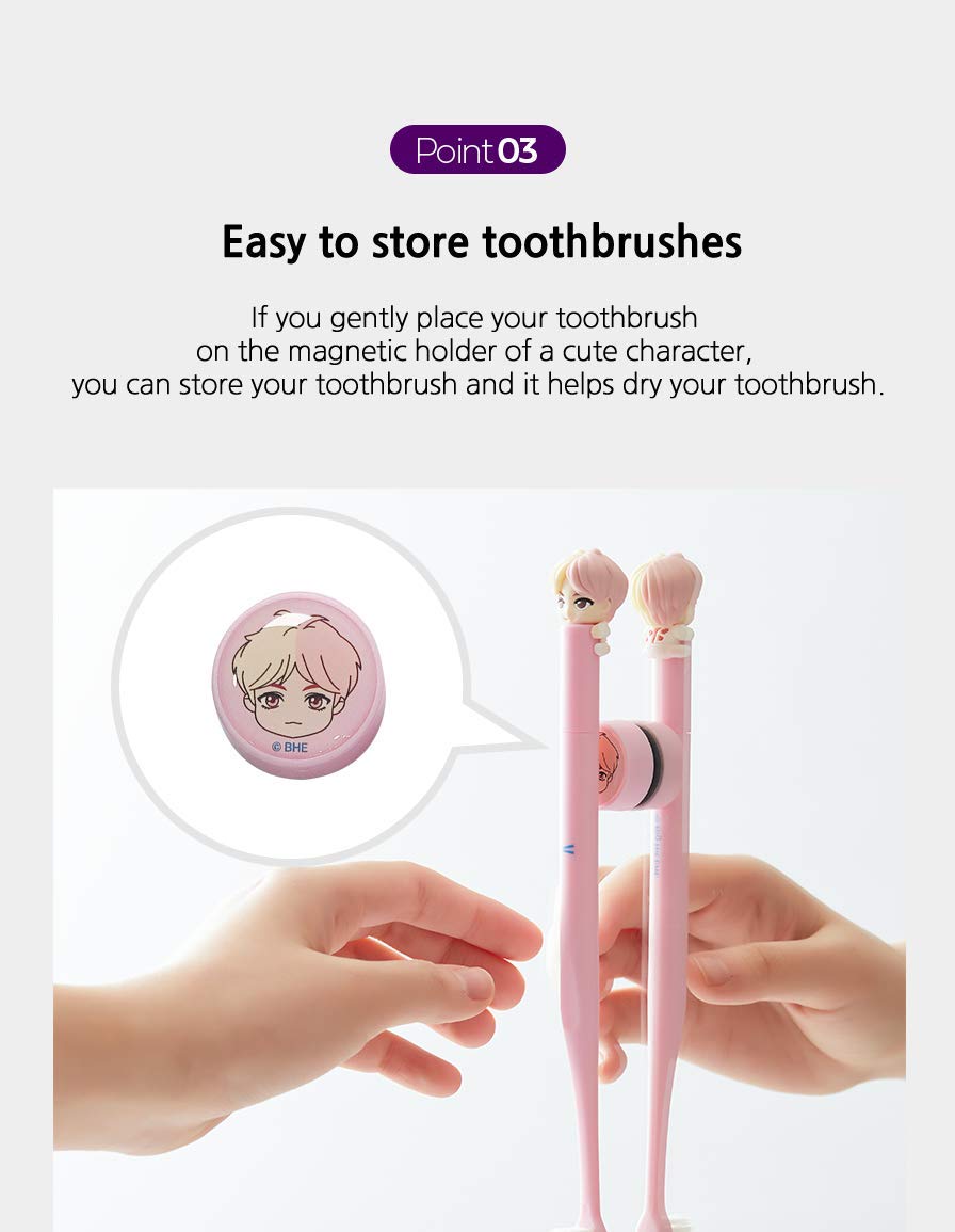 [BTS Official Merchandise] Fans Gift - K-Pop Idols Goods - BTS Character Figure Toothbrush with Convenient Magnetic Holder (RM)