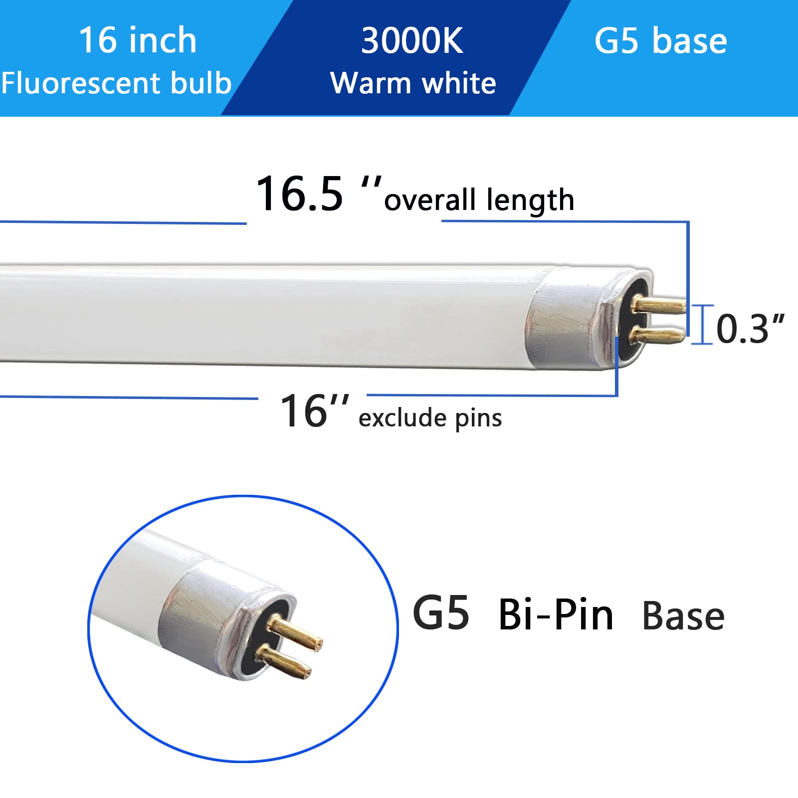 (2pack) 16’’ F10T5/830/L Fluorescent Bulb Replacement Jasco Warm White 10W 3000K Tubes, F10T5-WW Linear Light, 16.5’’ Overall Length
