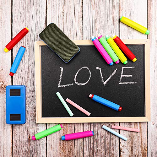 10 Pieces Colorful Plastic Chalk Holder Adjustable Chalk Clips with Storage Case and 2 Pieces Magnetic Chalkboard Erasers for School Office Whiteboard Supplies