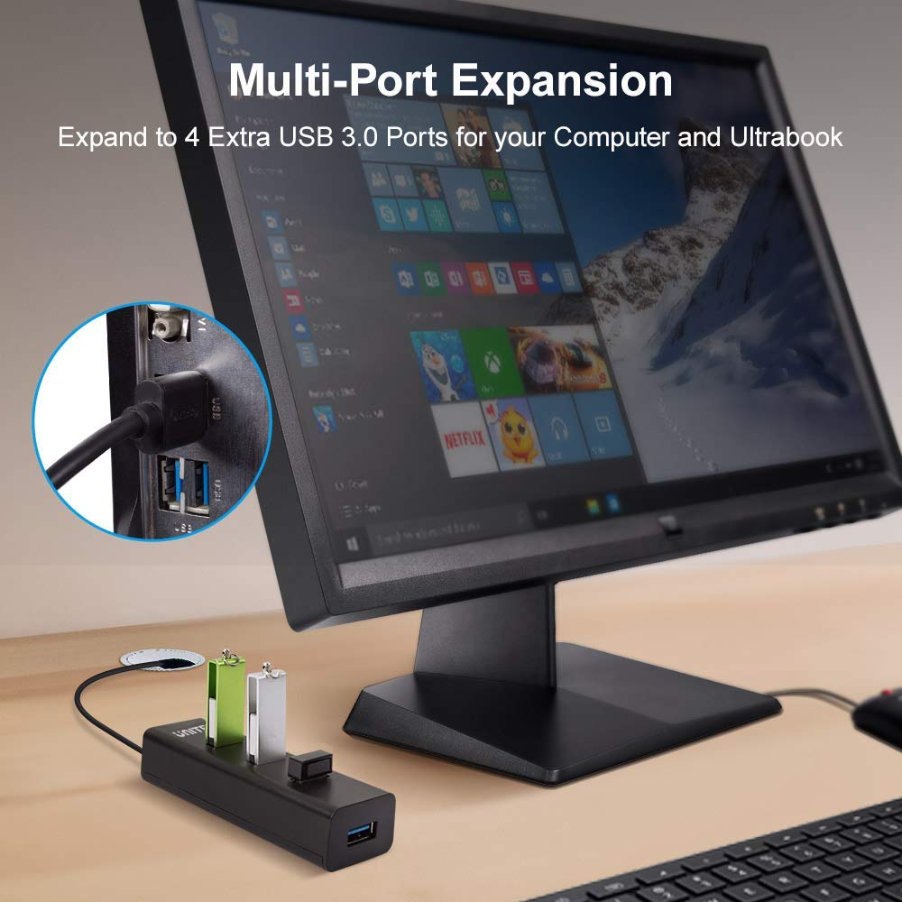 [Bundle] 4-Port USB 3.0 Hub Long Cable and Dual Bay Hard Drive Docking Station