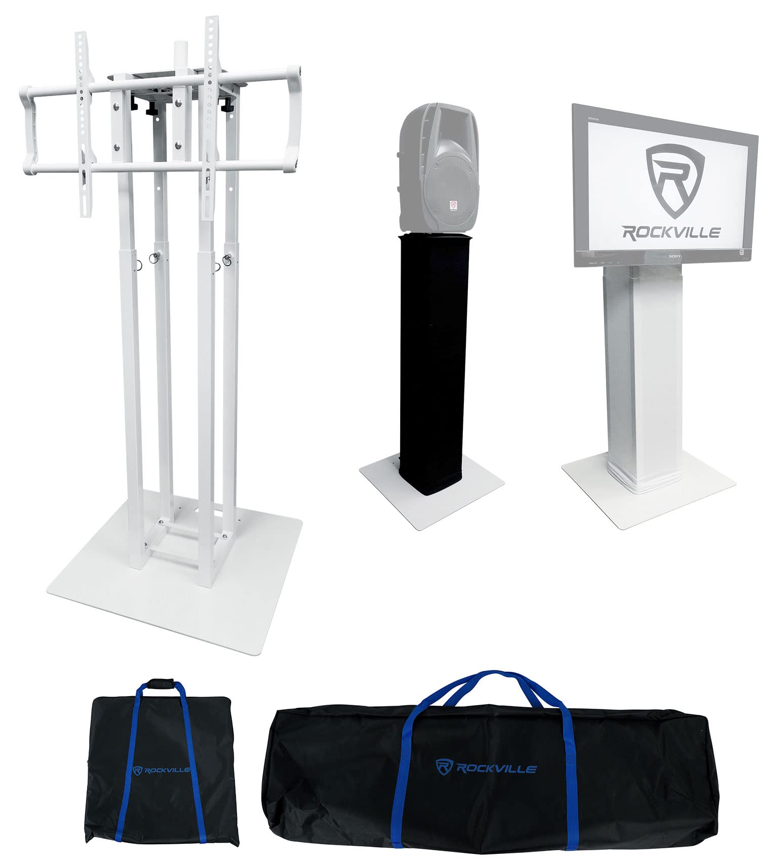 (2) Rockville RTP33-TV Pro Totem DJ Speaker/Lighting Stands w/Detachable TV Mount