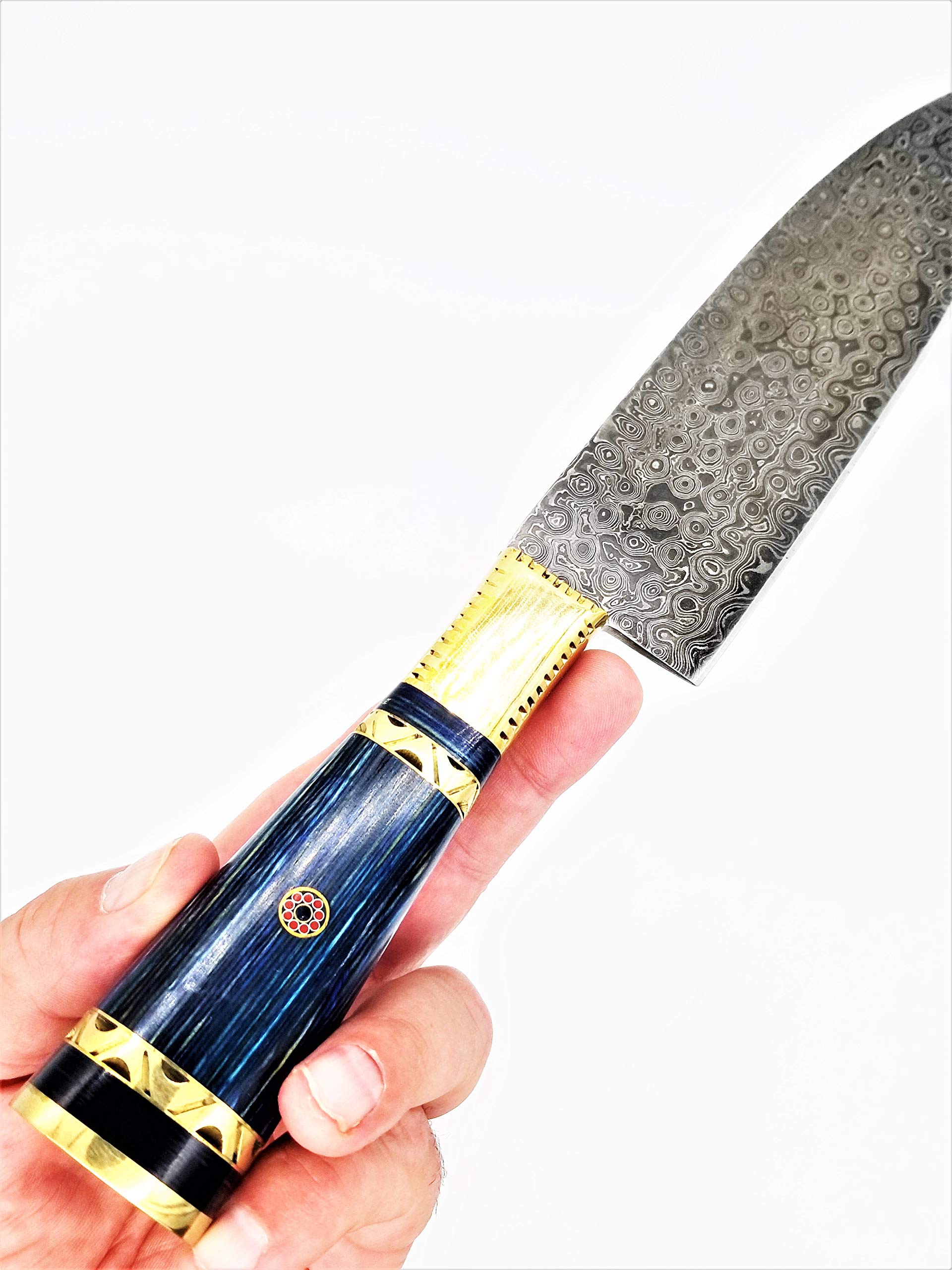(6 7/18) DKC-533-DS-BL Grand Master Chef Knife Blue Handle Damascus Steel DKC Knives 16.8 oz 12" Long 7.5" Blade (Blue Handle Damascus Blade)