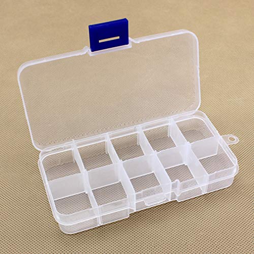 10 Removable Grid Compartment Clear Rectangle Plastic Storage Box, Jewelry and Crafts Organizer Container with Adjustable Dividers(1 Pack)