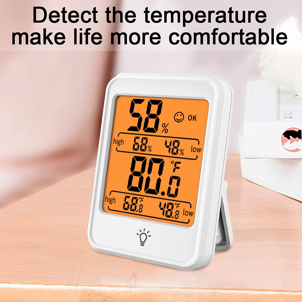 [2 Pack] TIQUS Hygrometer Humidity Gauge Indicator Digital Indoor Thermometer Room Temperature and Humidity Monitor with Touch Backlight White