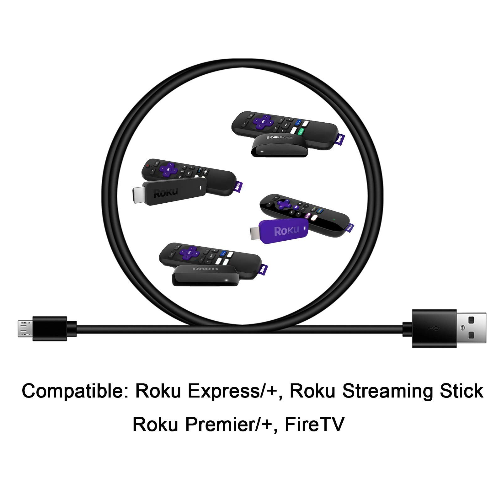 5V 1A/1.5A USB Power Adaptor Supply Charger Replacement for Roku Streaming Stick, Roku Express/Plus,Express 4K/Plus, Premiere/Roku Voice Remote Pro(NOT for Roku Ultra&Streaming Stick Plus/4K)