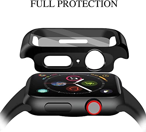 [2 Pack] Compatible for Apple Watch 42mm Series3/2/1 Tempered Glass Screen Protector with Hard Black Case, YMHML Full Coverage Easy Installation Bubble-Free Cover for iWatch Accessories