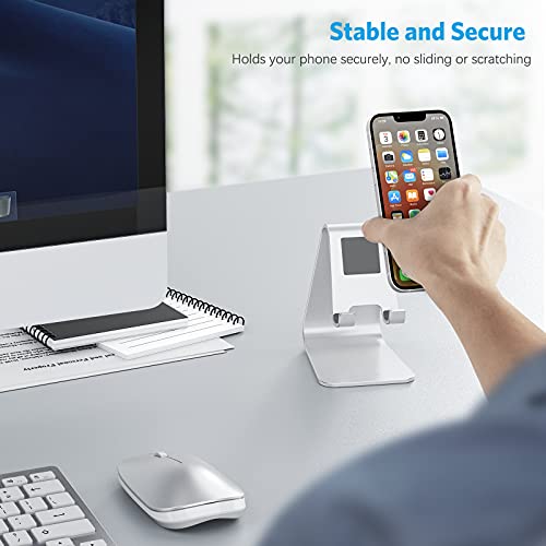[2 Pack] OMOTON Cell Phone Stand, Aluminum Desktop Phone Holder Cradle Office Supplies Decor for 13 12 11 Pro Max, Mini XR XS SE, iPad Mini and Android Phones (Silver + Rose Gold)