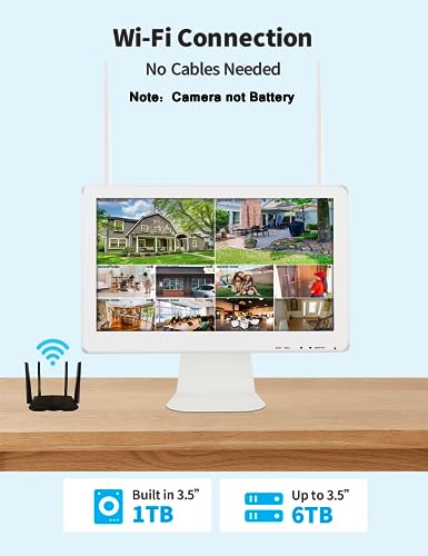 [2K&2 Way Audio&Dual WiFi] Tonton Wireless All-in-One Ultra HD Security Camera System with 16 Inch 5MP Monitor,10CH NVR with 1TB HDD,4PCS 3MP Outdoor Bullet IP Floodlight Cameras with PIR,Plug & Play