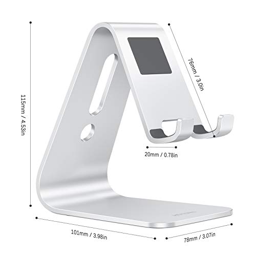 [2 Pack] OMOTON Cell Phone Stand, Aluminum Desktop Phone Holder Cradle Office Supplies Decor for 13 12 11 Pro Max, Mini XR XS SE, iPad Mini and Android Phones (Silver + Rose Gold)