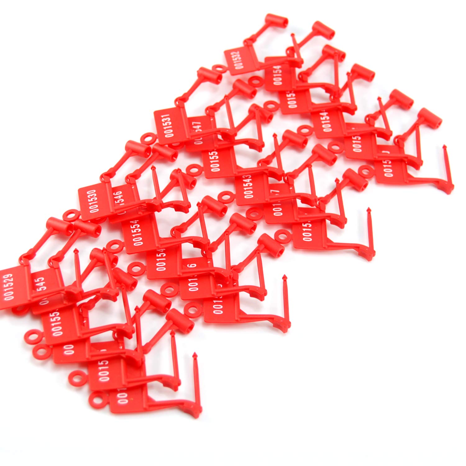 Leadseals(R) Plastic Security Padlock Seals Numbered Tamper Proof Disposable Self-Locking Plastic Medical Tags (Pack of 100 PCS) (Red)