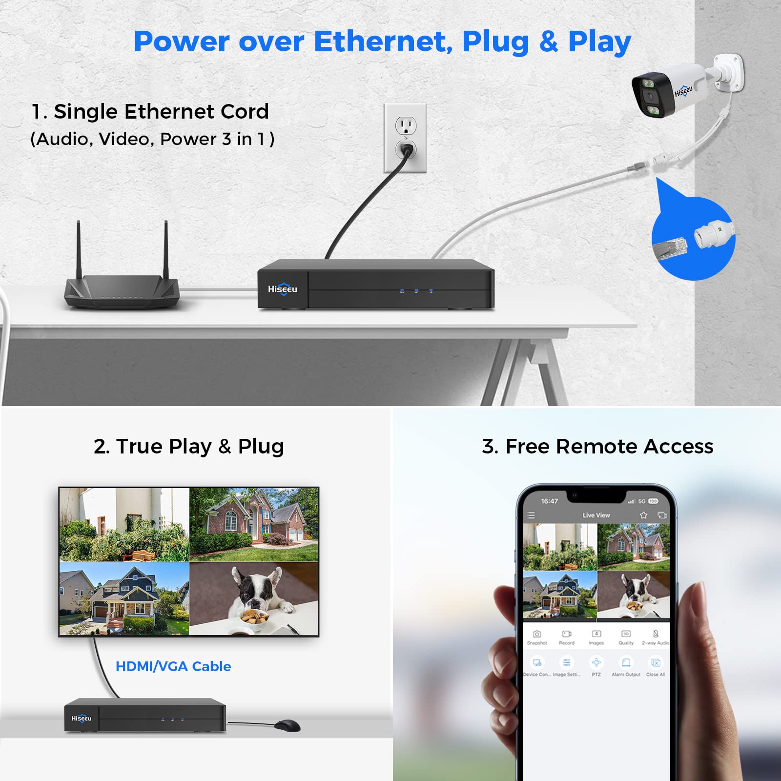 【121° Wide Angle+Spotlight Alarm】 Hiseeu 8MP 4K PoE Security Camera System,PoE Camera System 16CH Expandable,w/5MP Home Security Cameras,Human/Vehicle Detect,2-Way Audio,24/7 Recording,3TB HDD