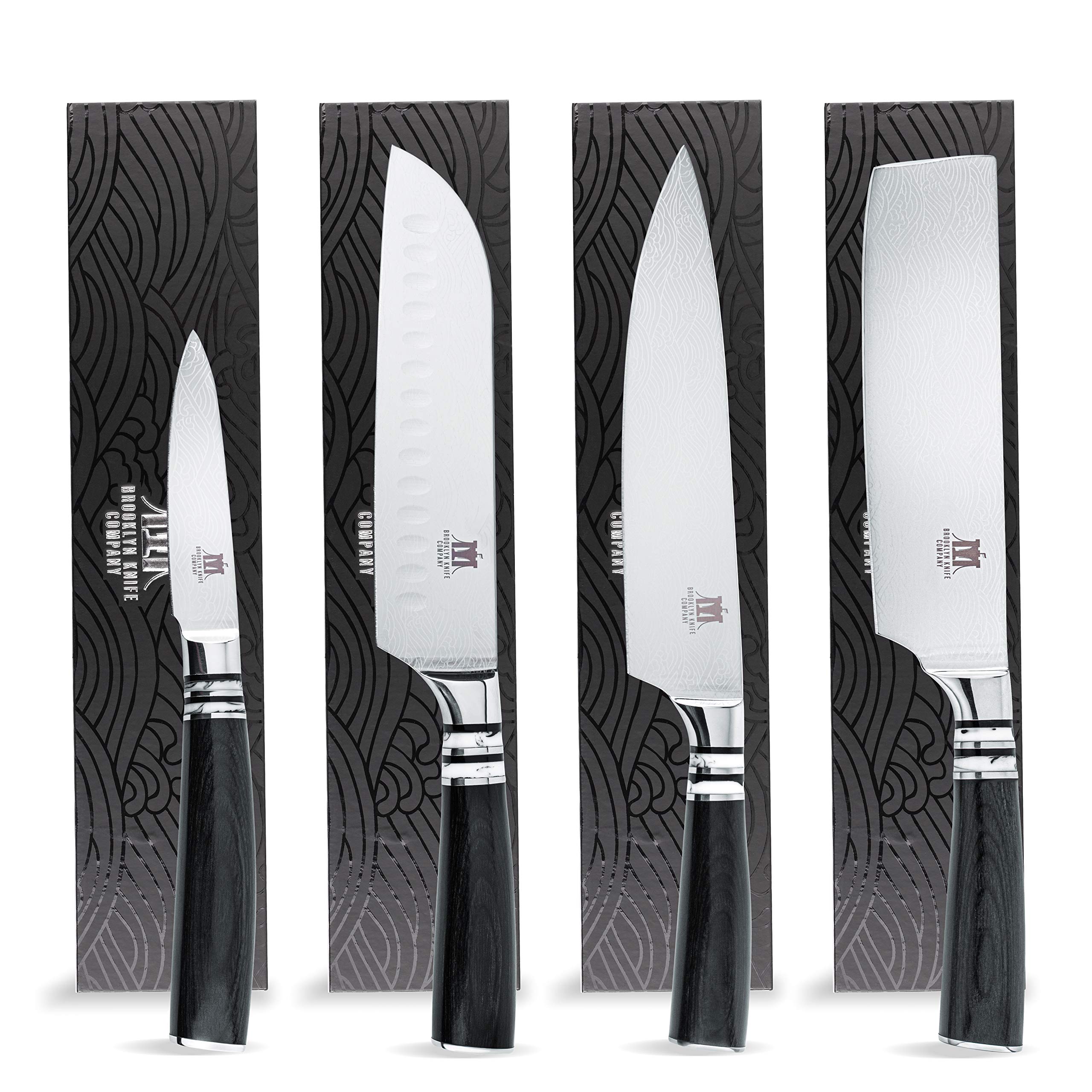 Brooklyn Knife Co. 4 Piece Set - Japanese Seigaiha Series - Etched HC Steel 8-7-7-3.5-Inch