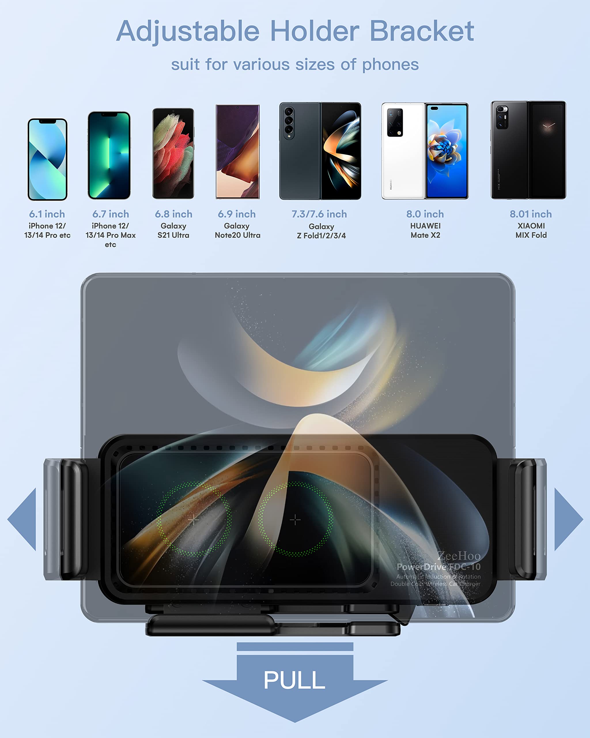 [Dual Coils] Wireless Car Charger, ZeeHoo 15W Fast Charging Auto-Clamping Car Mount, Qi Air Vent Phone Holder for Samsung Galaxy Z Fold/Flip 4 3 5G/S22/S21,iPhone 14 13 Pro Max, Google Pixel 6 Pro