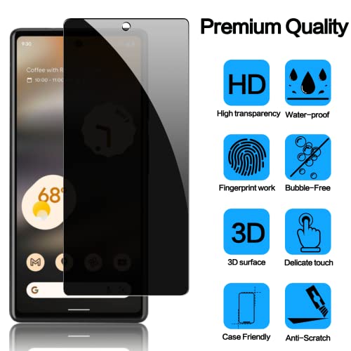 [2 Pack] YWXTW Privacy Screen Protector for Google Pixel 6A 6.1”5G,Tempered Glass Anti-Spy 9H Hardness Film for Google Pixel 6A,HD Anti-Scratch Easy Install Bubble Free Case Friendly