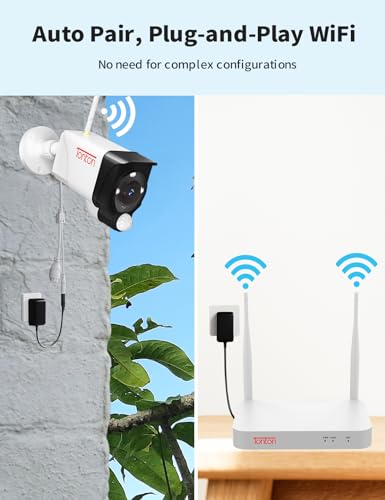 [Dual WiFi, PIR Sensor] Tonton 2K Wireless Security Camera System, 10CH NVR with 1TB HDD, 6PCS 3MP Outdoor Home WiFi Cameras,2 Way Audio, Spotlight, 12V DC Powered, AI Human Detection,Work with Alexa