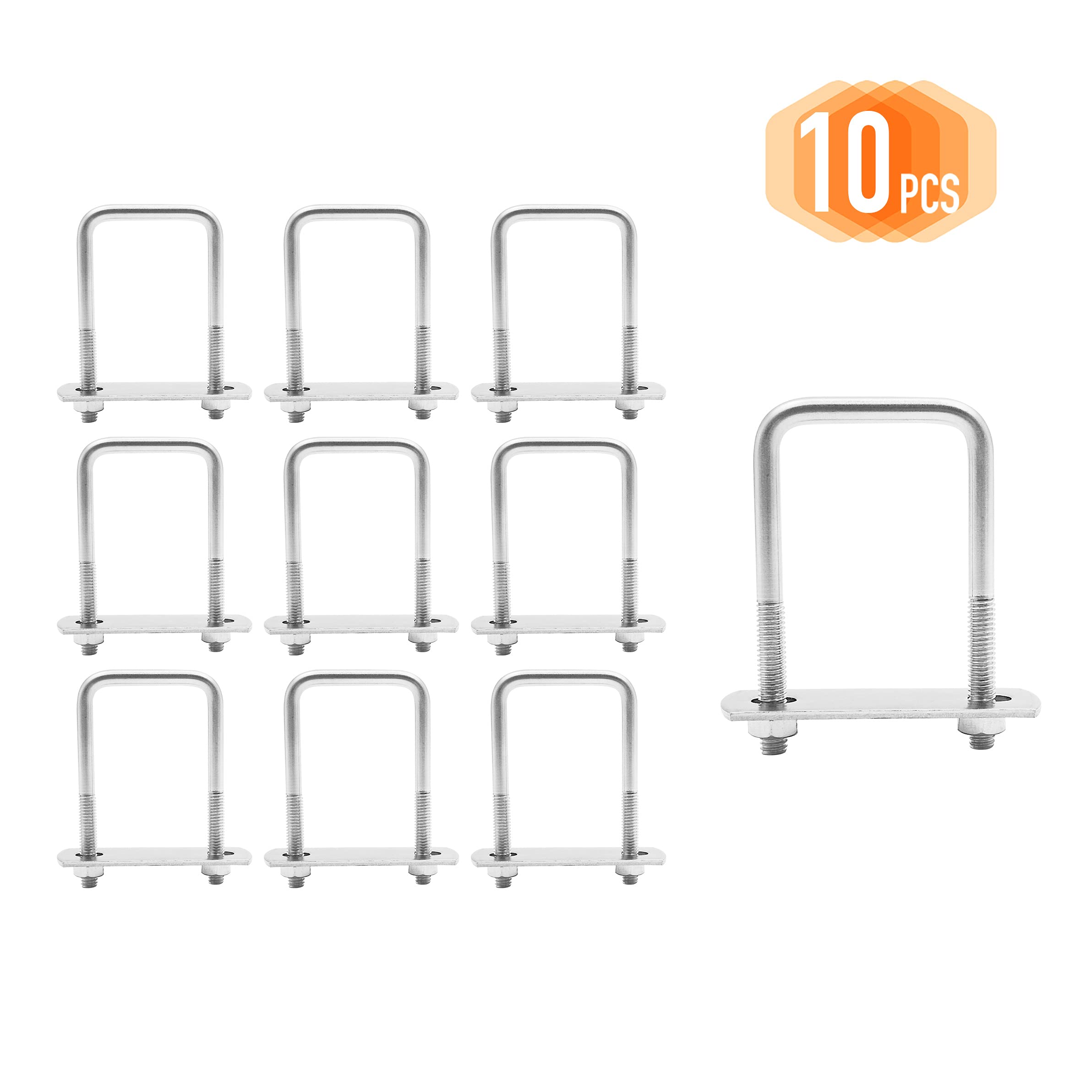 AGOOBO 10 Pack Square U Bolts, 304 Stainless Steel Tie Down U Bolt, Boat Trailer U Bolt (M6, W 1-3/8 x L 2-3/4 inch)
