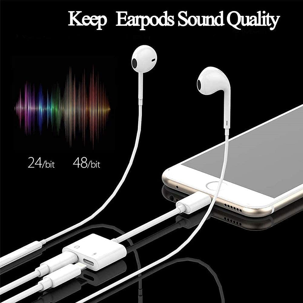 [Apple MFi Certified] 2PACK Dual Lightning iPhone Splitter & iPhone Dongle Adapter 4 in 1 Music+Charge+Call+Volume Control Compatible for iPhone 14/13/12/11/XS/XR/8/7/6/iPod/iPad