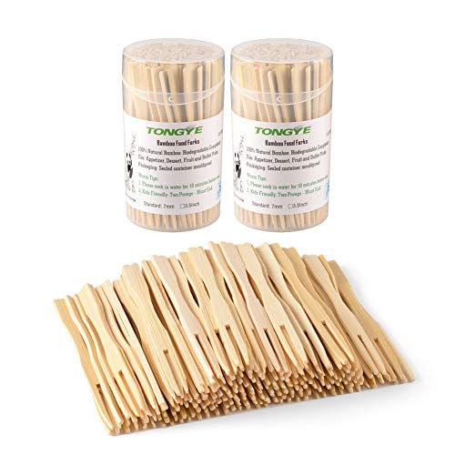 [2 Packs of 110 PCS] 3.5 inch Appetizer Forks, Mini Forks for Appetizers, Cocktail Forks Appetizer Forks, Bamboo Toothpicks for Appetizer, Wooden Forks Food Picks for Fruit, Charcuterie Accessories.