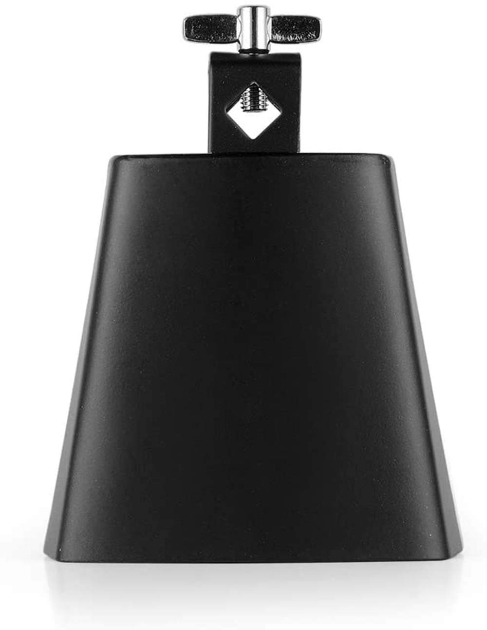 (Black) 4 Inch Metal Steel Cow Bell Noise Maker, percussion instrument with handle stick, for drum set kit percussion