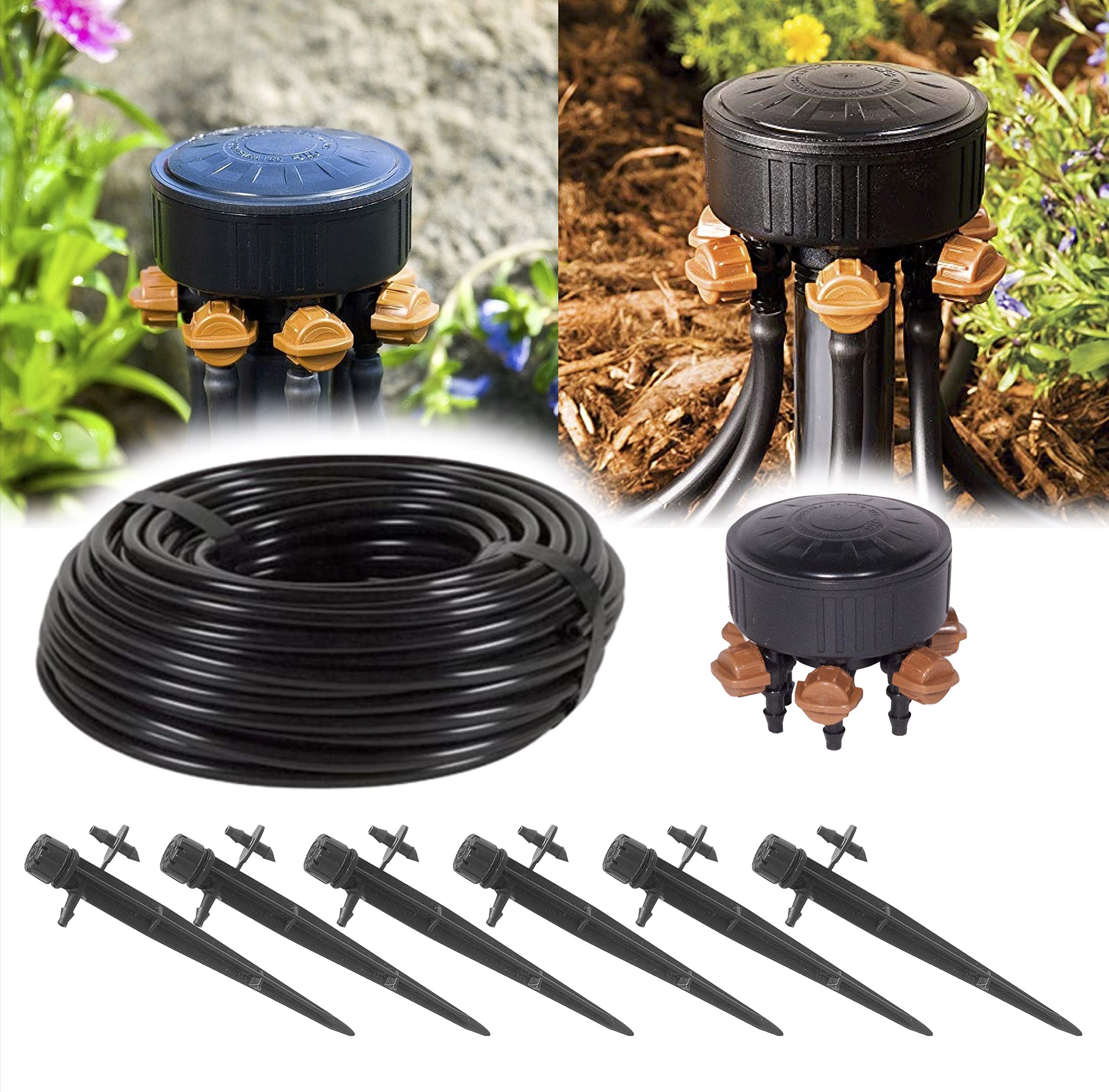 USA Made (6-Plant) - DIY Grow Kit - Great Hydroponics Drip Irrigation Kit - Includes 50ft 1/4 Inch Drip Tubing, 360 Adjustable Emitter Stakes, 6-Outlet Adjustable Manifold 0-20GPH 1/2” FPT (6-Plant)