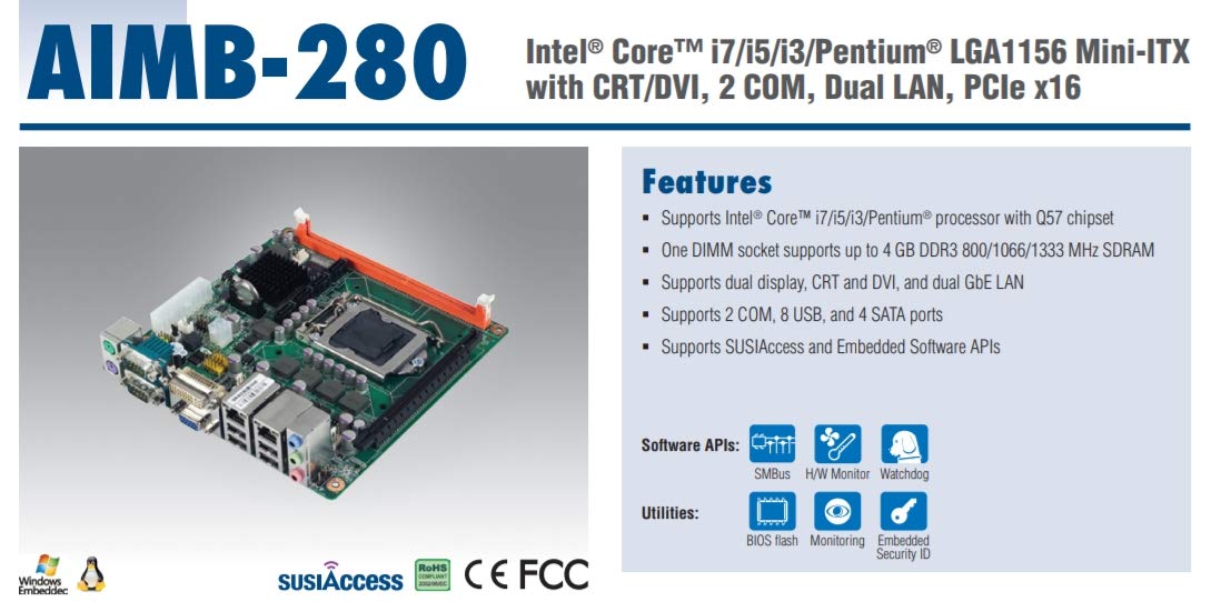 (DMC Taiwan) 1st Gen Intel® Core™ i7/i5/i3/Pentium® LGA1156 Mini-ITX with Q57, CRT/DVI, 2 COM, Dual GbE LAN, 8 USB 2.0, PCIe x16