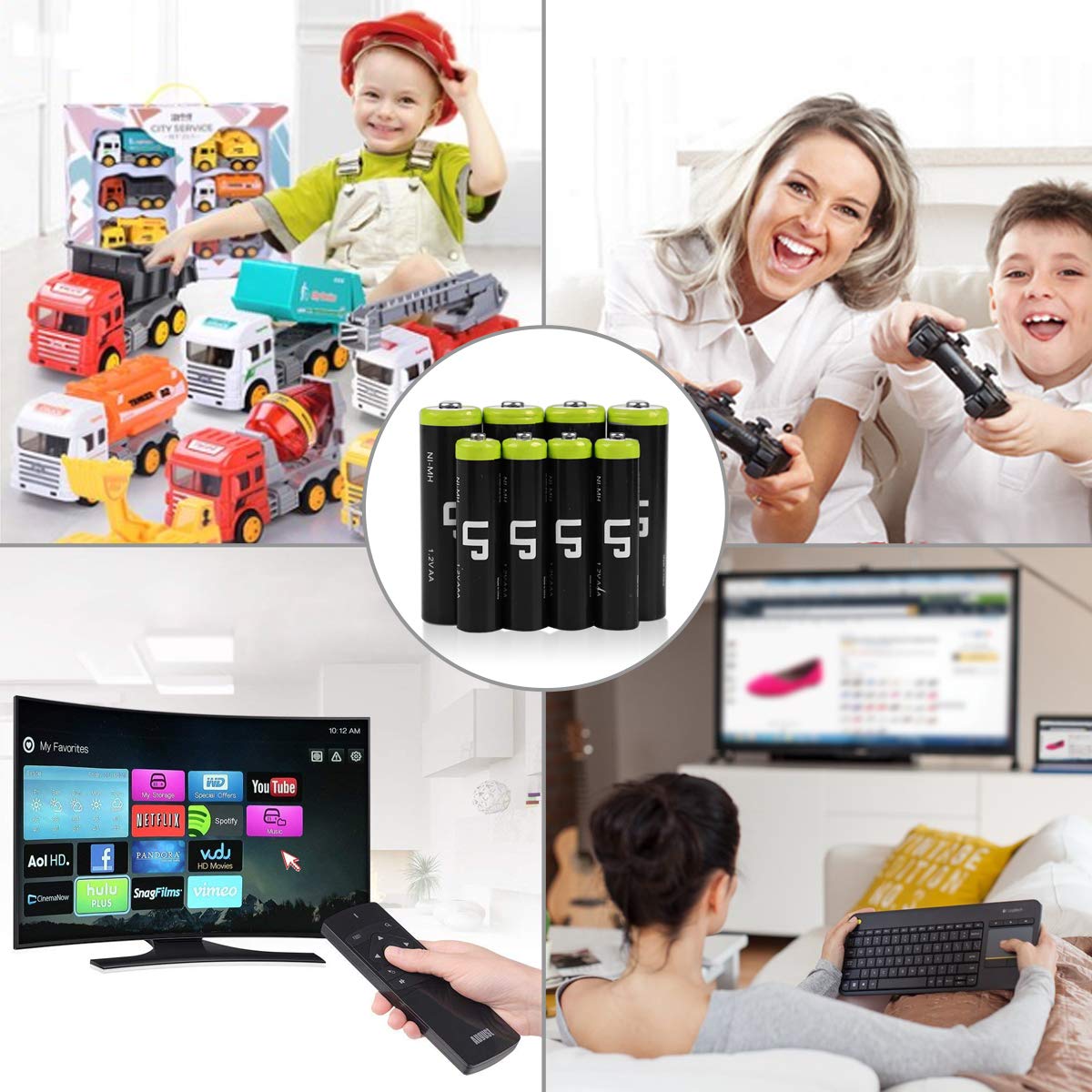 LP AA AAA Battery Charger Pack, 8 Slot Charger & 2300mAh AA (4-Pack) & 1000mAh AAA (4-Pack) Ni-MH Rechargeable Battery for Wireless Mouses, Kids Toys, Remotes, Microphones, Game Controllers & More