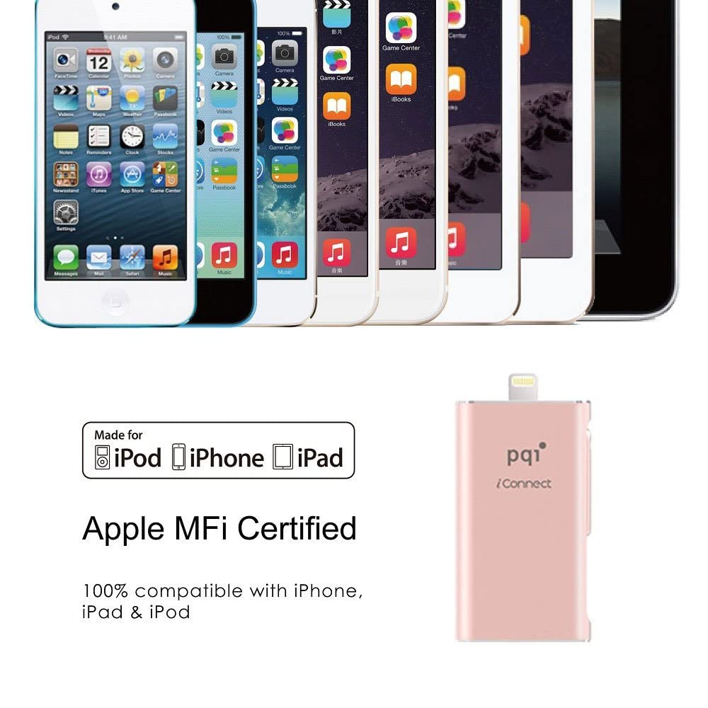 [Apple Mfi] Iconnect 16 GB Mobile Flash Drive w/ Lightning Connector for iPhones, iPads, iPod Mac & PC USB 3.0 (Rose Gold)