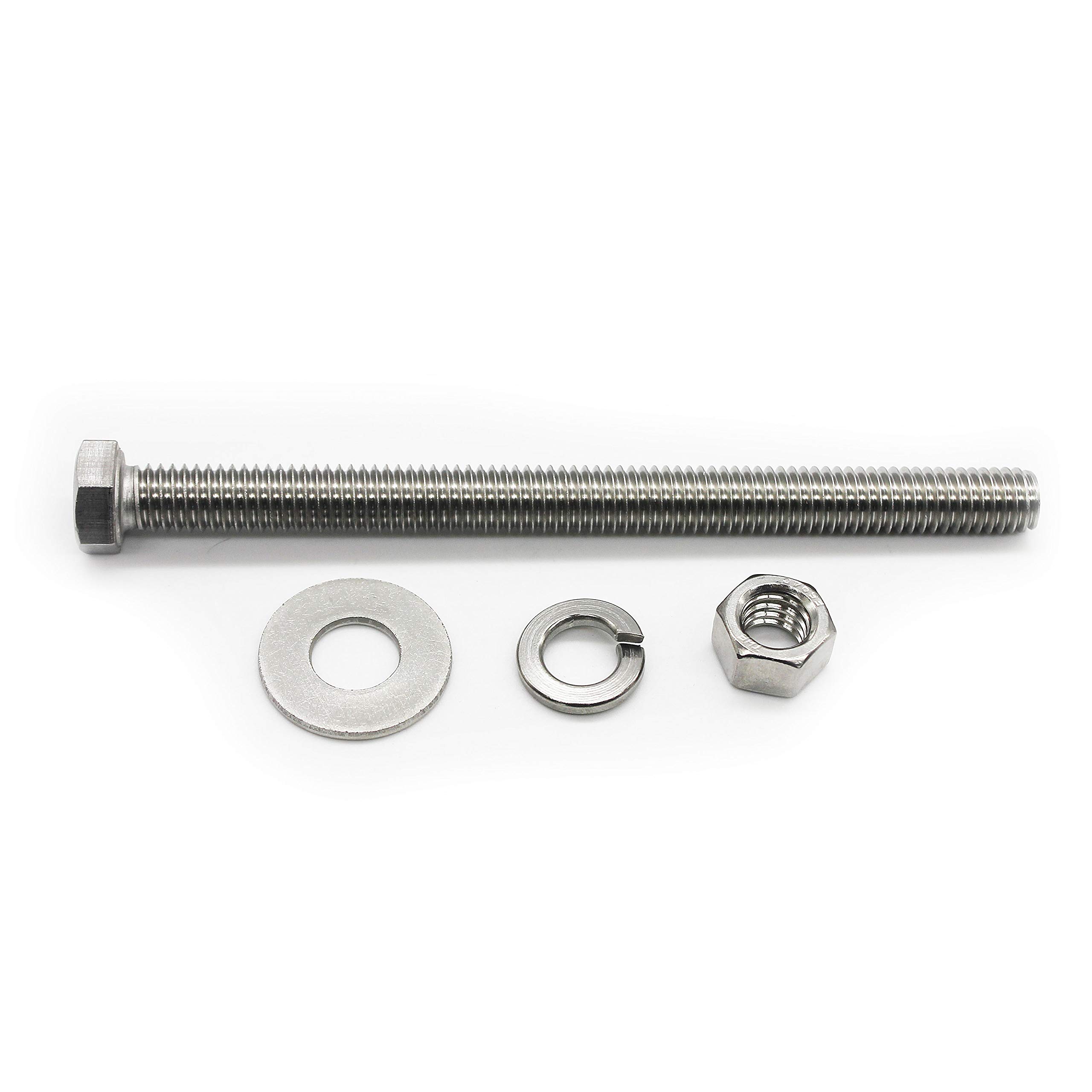 (4 Sets) 3/8-16x4 Stainless Steel Hex Head Screws Bolts, Nuts, Flat & Lock Washers, 18-8 (304) S/S, Fully Threaded by Bolt Fullerkreg