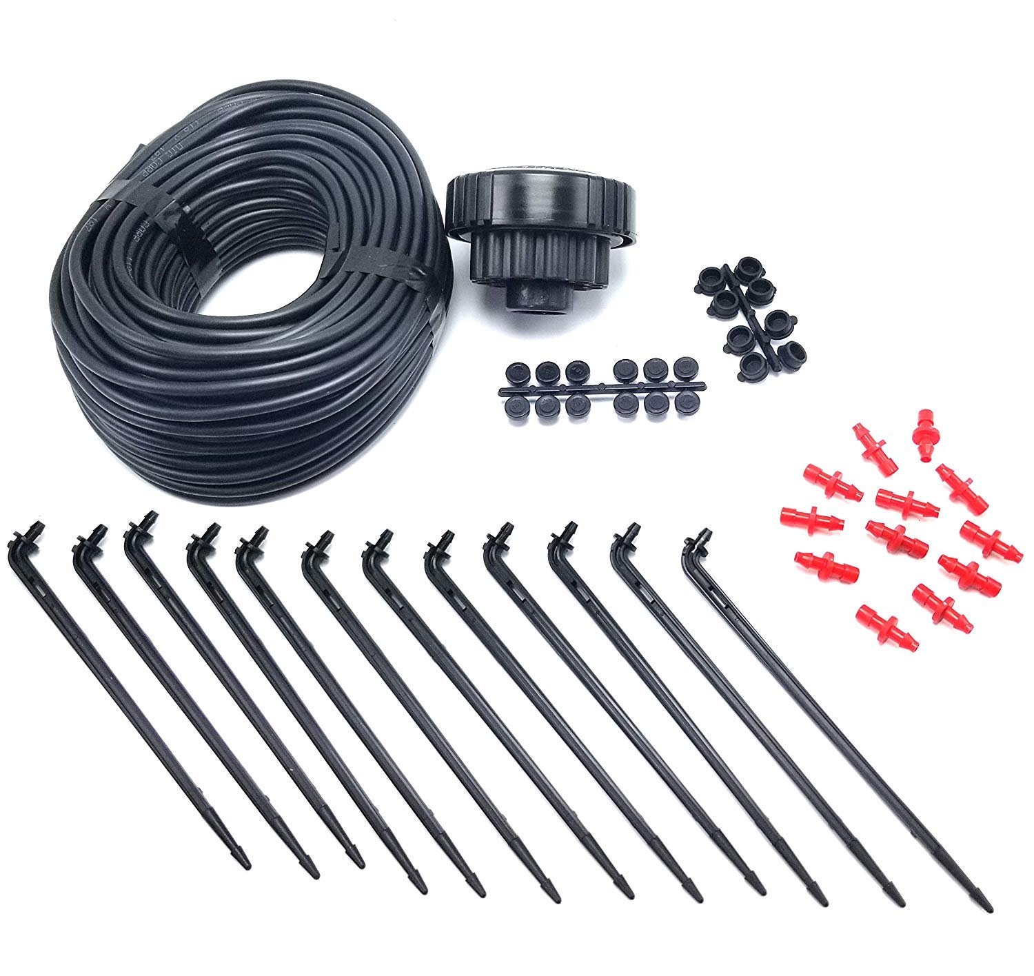 (3.3 GPH) - 12 Plant Drip Grow Kit - Starter Hydroponics Irrigation Bubbler/Manifold Kit - Includes 100'ft 1/8" Distribution Tubing, Emitter Stakes, Manifold & Plugs (Pots Sold Separately) (3.3 GPH)