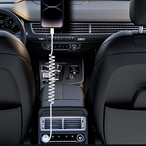 [Apple MFi Certified] iPhone Fast Car Charger, Caiinei 48W Dual PD/QC3.0 USB-C Power Car Charge Adapter + 2 Pack 6FT Coiled Lightning Cable Quick Car Charging for iPhone 14 13 12 11 Pro Max/XS/XR/iPad