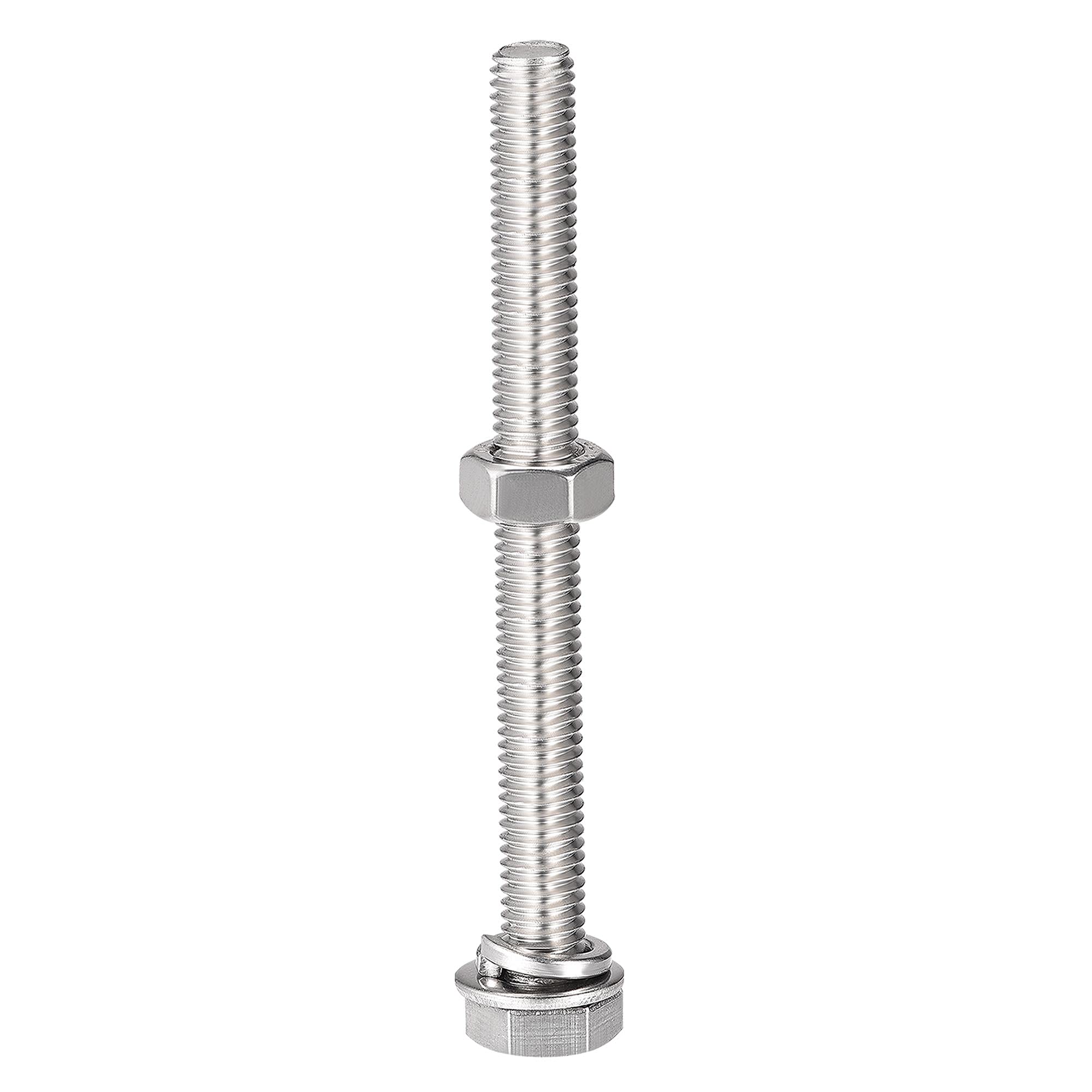 uxcell M8 x 80mm Hex Head Screws Bolts, Nuts, Flat & Lock Washers Kits, 304 Stainless Steel Fully Thread Hexagon Bolts 4 Sets