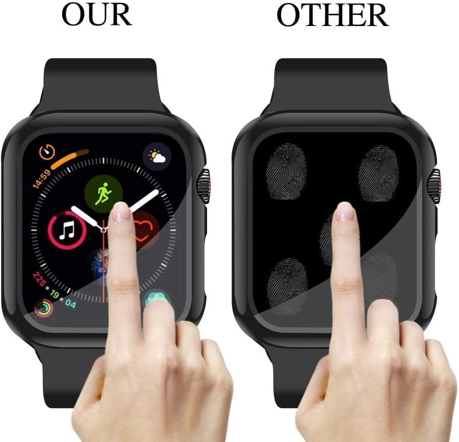 [2 Pack] Compatible for Apple Watch 42mm Series3/2/1 Tempered Glass Screen Protector with Hard Black Case, YMHML Full Coverage Easy Installation Bubble-Free Cover for iWatch Accessories