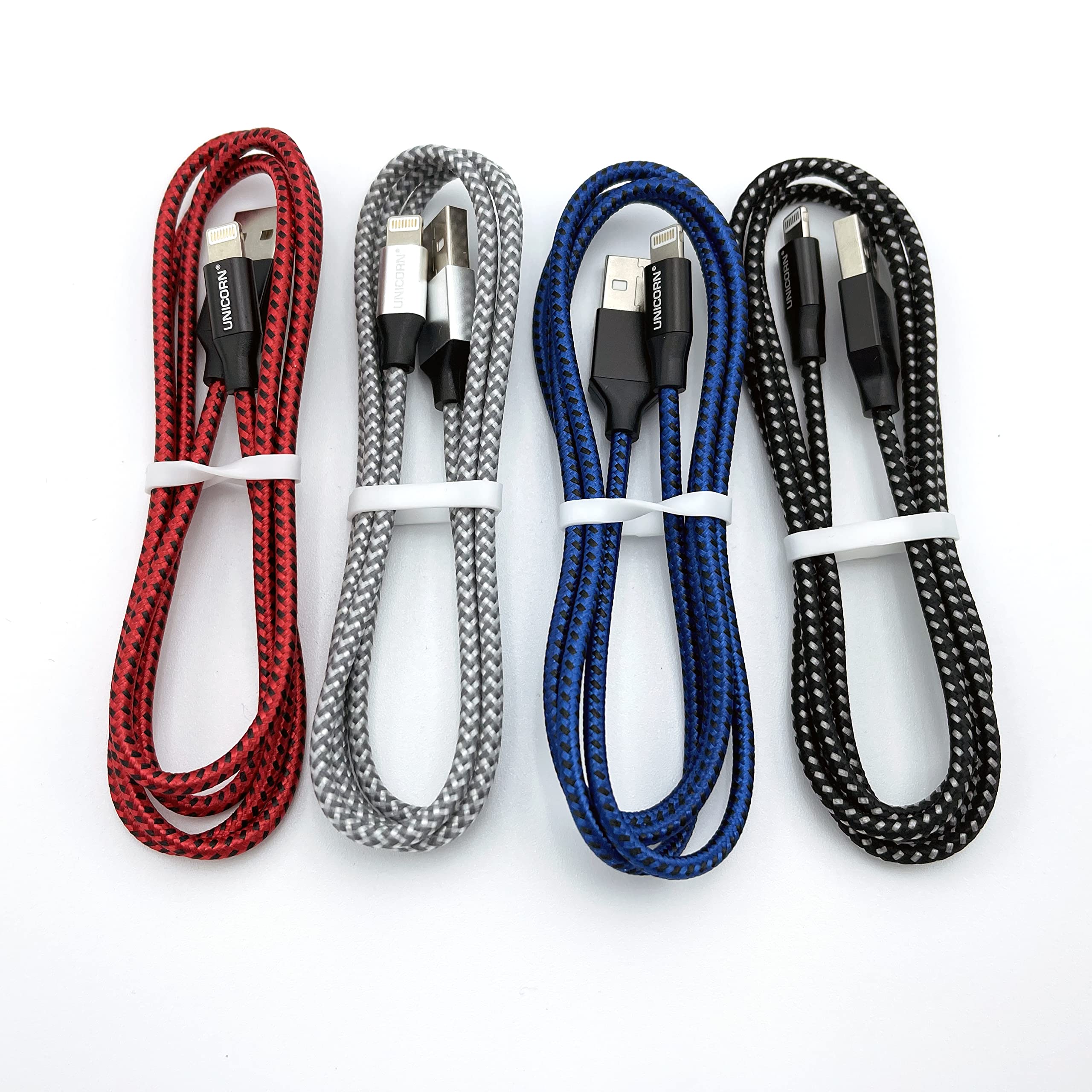 (50-Packs) Unicorn's Supreme USB Cables Compatible with iPhone Plug Charging Cable + Sync (3.3ft/1m) Nylon Braided Wholesale Bulk Lot