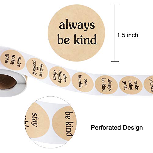 1000 Pieces Be Kind Stickers Motivational Saying Stickers Natural Kraft Inspirational Sealing Stickers for Office Home Party, 5 Styles, 1.5 Inches