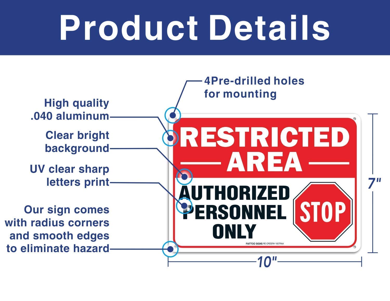 (6 Pack) Restricted Area Sign Authorized Personnel Only, Do Not Enter Sign, 10 x 7 Inches .40 Rust Free Aluminum, UV Protected, Weather Resistant, Waterproof, Durable Ink,Easy to Mount