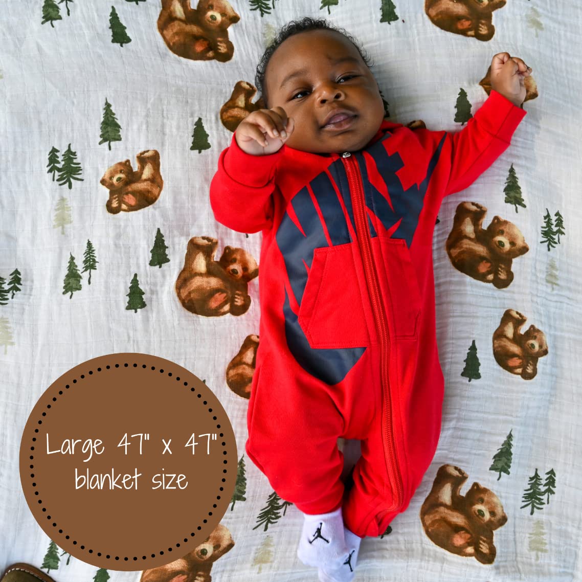 LollyBanks 100% Cotton Muslin Swaddle Forest Baby Blanket Set, Deer, Bear, and Pine Tree Pattern | Boy Receiving Blankets Pack of 3 Breathable Security Swaddles