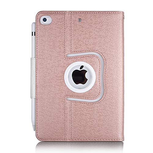 Thankscase Case for iPad Mini 5 7.9" 2019 / iPad Mini 4 2015, Rotating Case Leather Cover with Pencil Holder, Swivel Case Build in Hand Strap, Wallet Pocket for iPad Mini 5th Gen (Rose Gold)