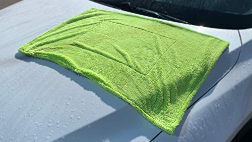 [Amphibian] Dual Side Microfiber Car Drying Towel - One Side Twist, One Side Plush - 20"x30" (Green/Gray)