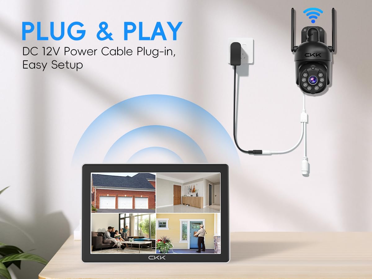 [3K Security Camera Outdoor] Color Night Vision, Wireless PTZ Cameras for Home Auto Tracking, IP66 2-Way Audio,3K WiFi Camera for Indside/Outside Security,Human Detection, 360° View,C102