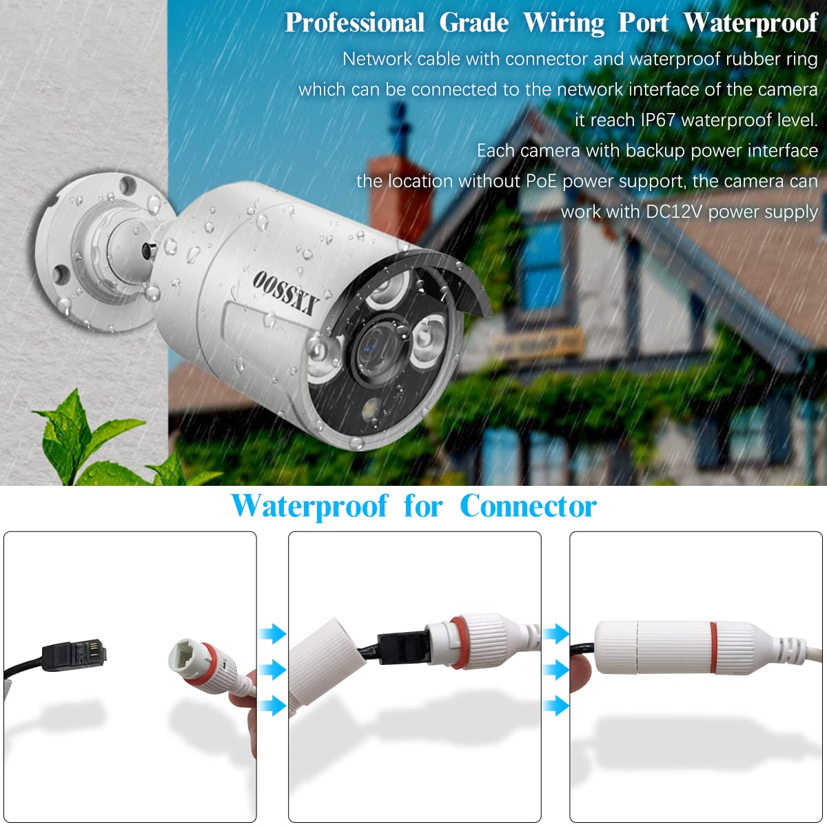 (HD 2.7K 5.0MP with Audio) 60 Days Storage Outdoor Wired Security Camera Systems PoE Outdoor Surveillance Video System