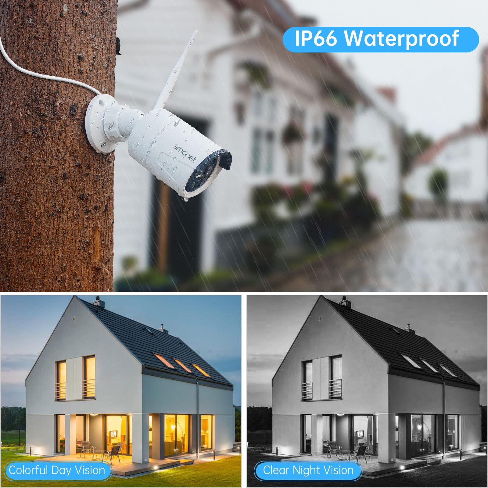 [3MP HD,Audio] SMONET WiFi Security Camera System,2TB Hard Drive,8CH Home Surveillance NVR Kit,4 Packs Outdoor Indoor IP Cameras Set,IP66 Waterproof,Free Phone APP,Night Vision,24/7 Video Recording