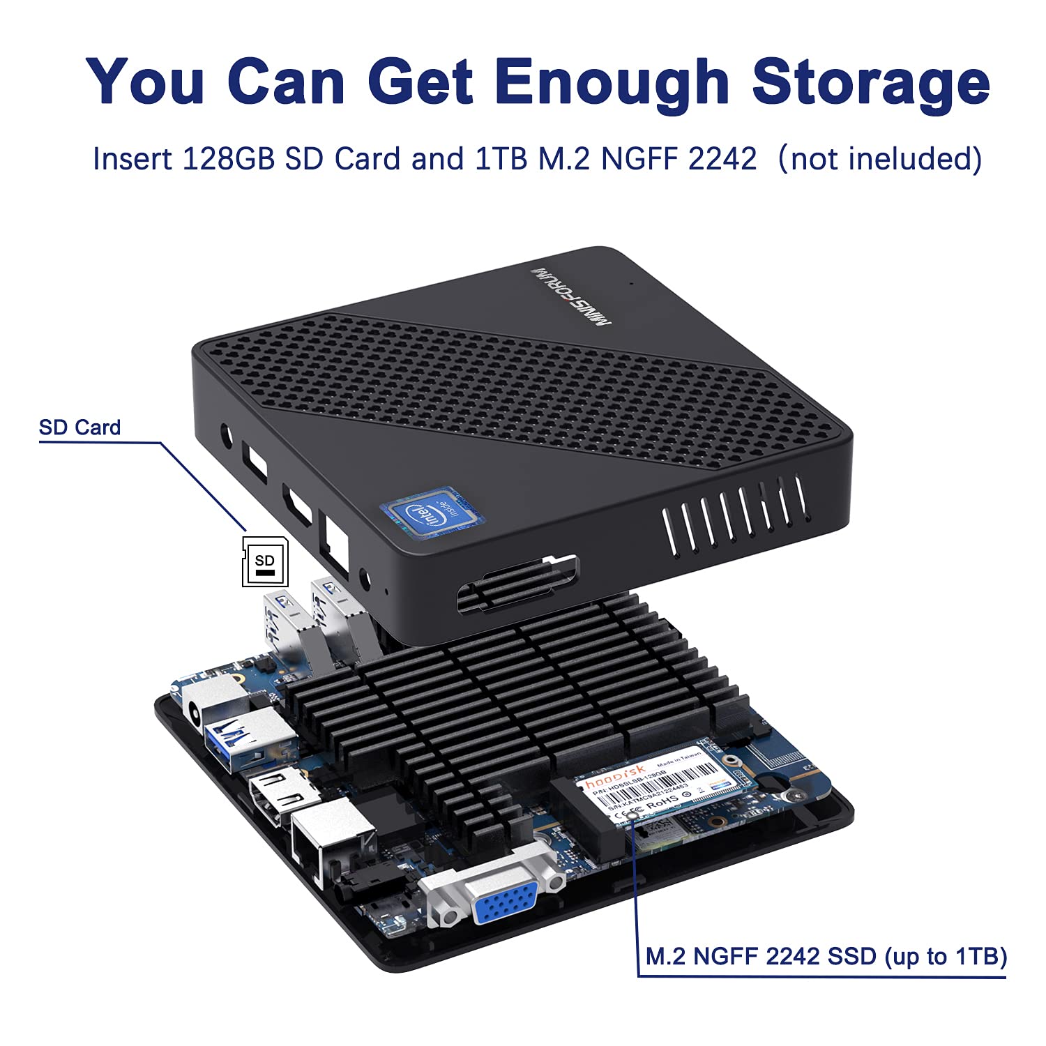 KODLIX Mini PC, Celeron N3350 Dual-Core Processor, 4GB LPDDR4 64GB eMMC, Fanless Mini Desktop Computer Support 4K HD/HDMI+VGA Port/Dual WiFi/Gigabit Ethernet/BT 4.2