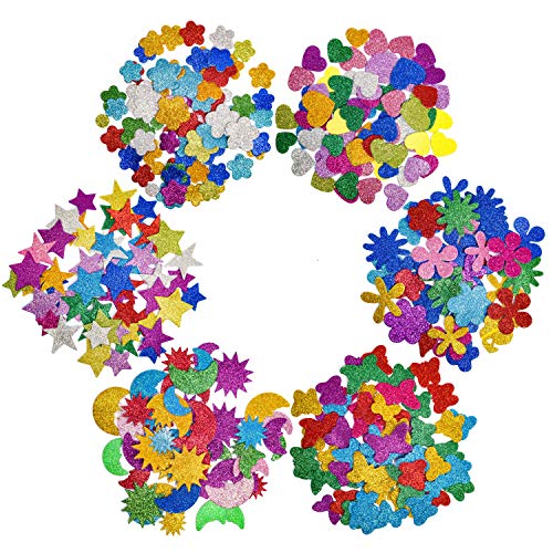 [6 Pack]Glitter Foam Letter Stickers Foam Stars Heart Self-Adhesive Stickers 3D Color Journaling Stickers for Kids Creative Toys DIY Scrapbooking Card Making Accessories,Assorted Mixed Colors.