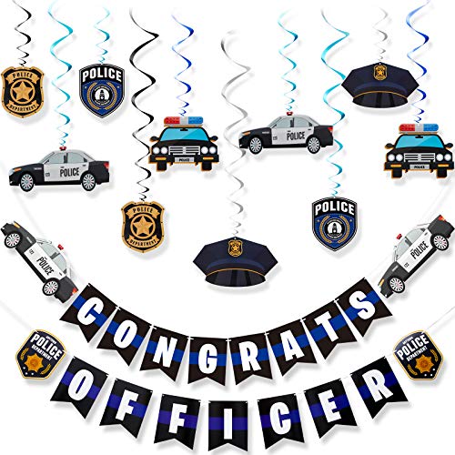 12 Pieces Police Party Hanging Swirls and Police Party Jointed Banners Police Party Supplies Birthday Party Decor Graduation Party Decor Hanging Decor Spirals Swirls and Banners for Party