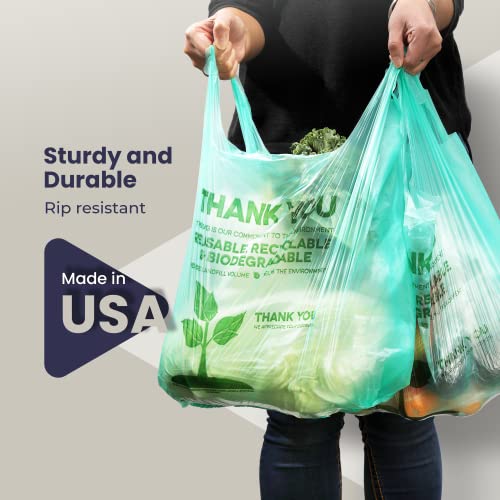 [100 Pack] Reusable Plastic T-Shirt Bag Eco Friendly Grocery Shopping Thank You Recyclable Trash Basket Bags