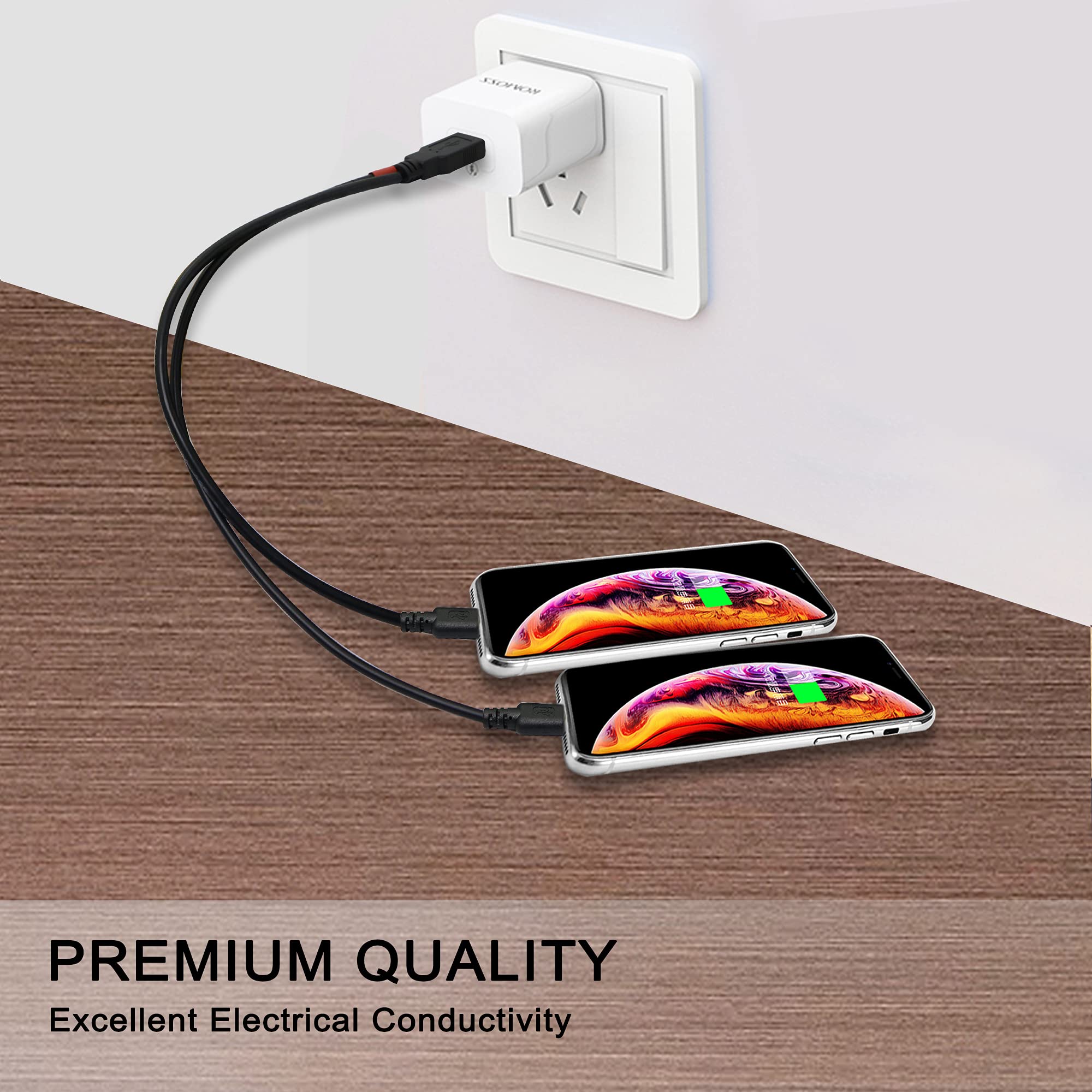 PNGKNYOCN 12 Inch Micro USB Splitter Cable USB 2.0 Type A Male to Dual Micro USB Male Y Data Charge Connector Adapter Cable
