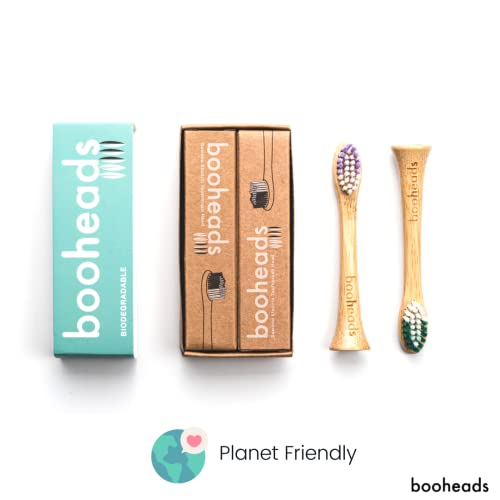 booheads - Bamboo Electric Toothbrush Heads | Biodegradable Eco-Friendly Sustainable Recyclable | Compatible with Sonicare (Purple & Green)